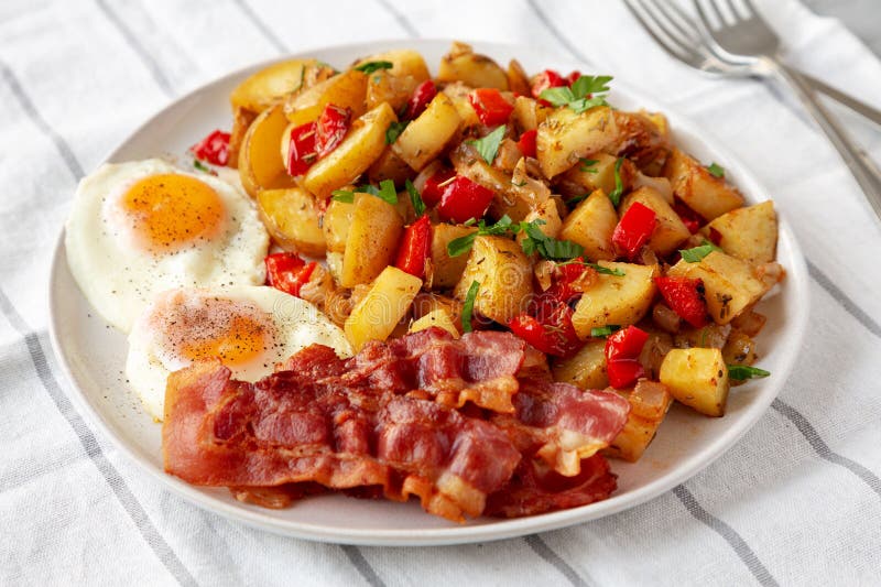 Homemade One-Pan Breakfast Potatoes on a Plate, Side View Stock Image ...