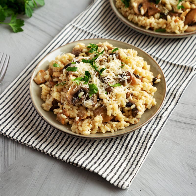 Homemade One-Pot Bacon and Mushroom Risotto on a Plate, Side View Stock ...