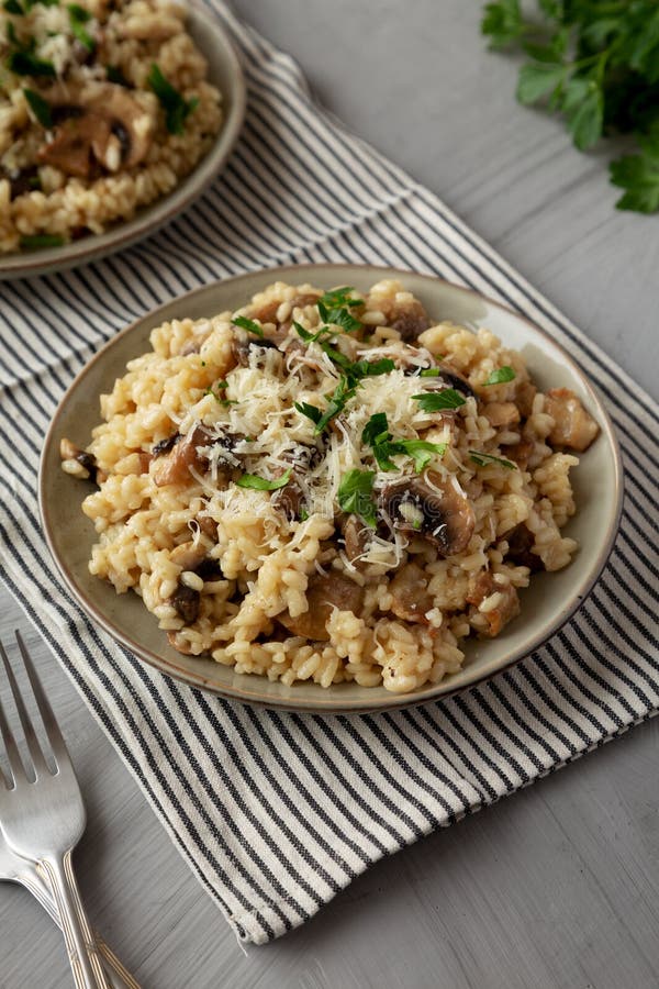 Homemade One-Pot Bacon and Mushroom Risotto on a Plate, Side View Stock ...