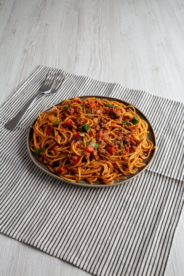 Homemade One-Pot Taco Spaghetti on a Plate, Side View Stock Image ...