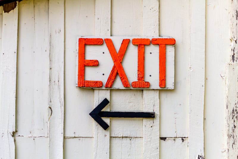 Homemade Orange Exit Sign and Arrow Stock Image - Image of crate ...