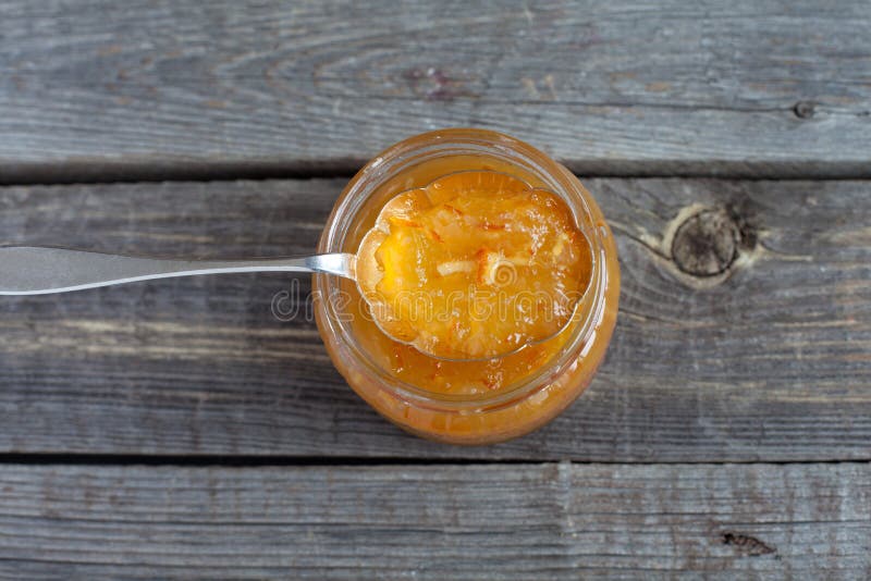 Homemade Orange Jam with a Spoon Stock Image - Image of wooden, rustic ...