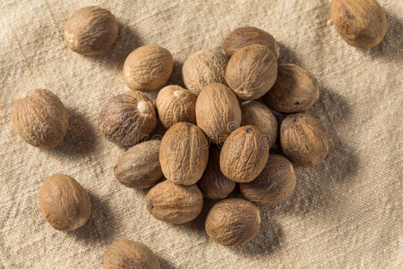 Homemade Organic Raw Whole Nutmeg Stock Image - Image of healthy ...