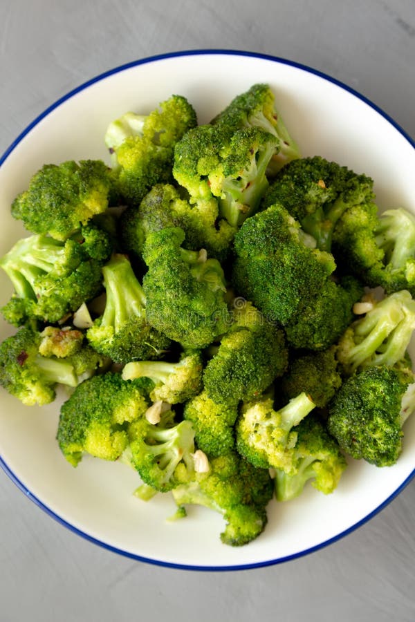 Homemade Pan-fried Broccoli on a Plate on a Gray Background, Top View ...