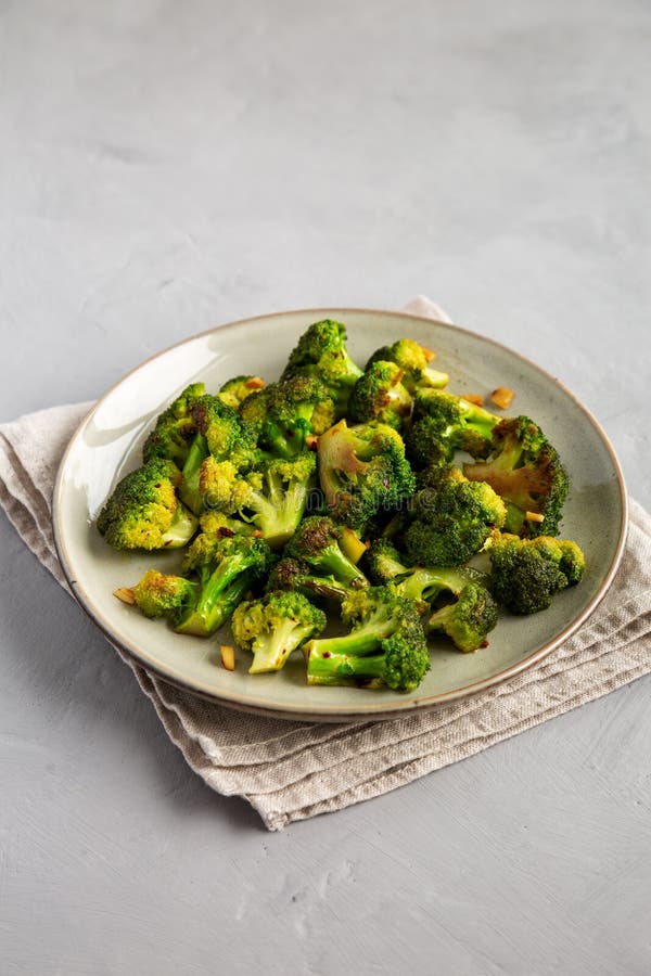 Homemade Pan-Fried Broccoli on a Plate, Side View Stock Photo - Image ...
