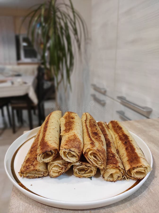 Homemade Pancakes Wrapped in Roll Stock Image - Image of cooking, tasty ...