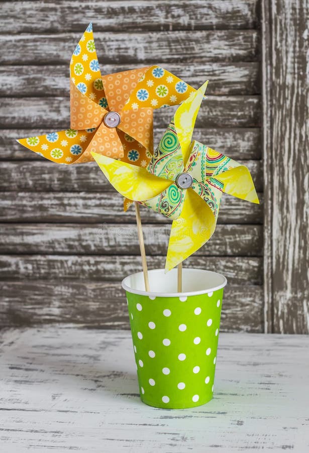 Homemade Paper Pinwheel . Vintage Style Stock Photo - Image of bright ...