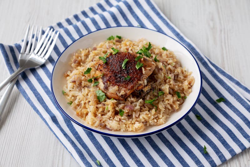 Homemade Paprika Chicken and Rice on a Plate, Side View Stock Image ...