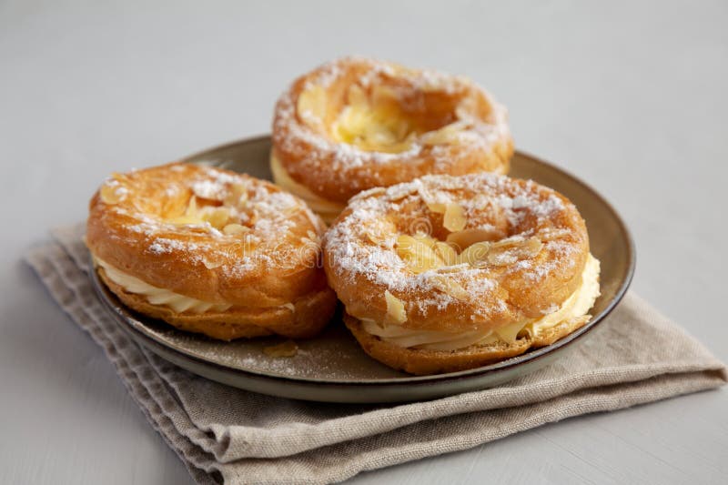 Homemade Paris Brest on a Plate, Side View Stock Photo - Image of cake ...