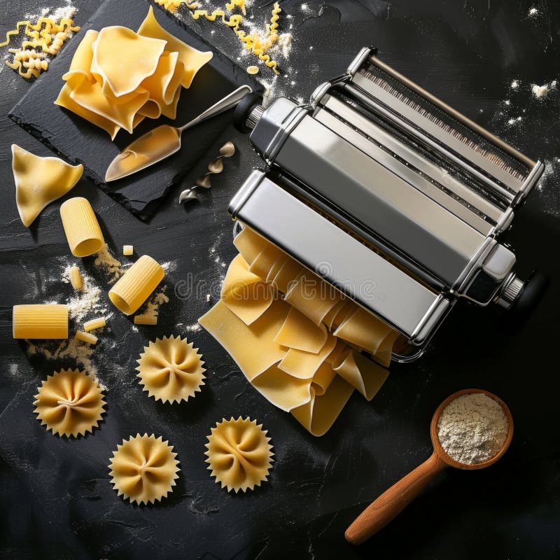 Homemade Pasta Making Process with Pasta Machine and Various Pasta ...