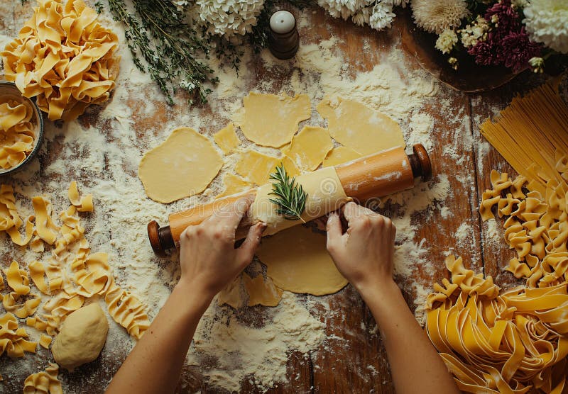 Homemade Pasta Making with Rolling Pin Stock Illustration ...