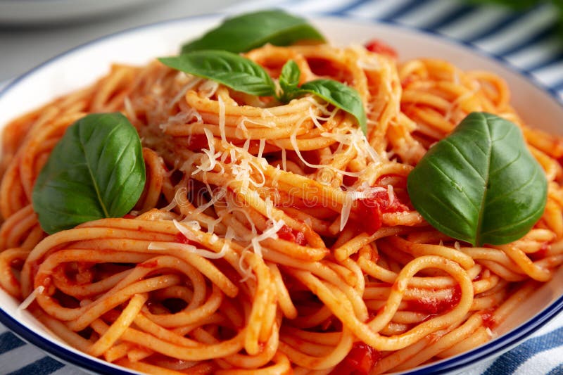 Homemade Pasta Pomodoro on a Plate, Side View Stock Image - Image of ...