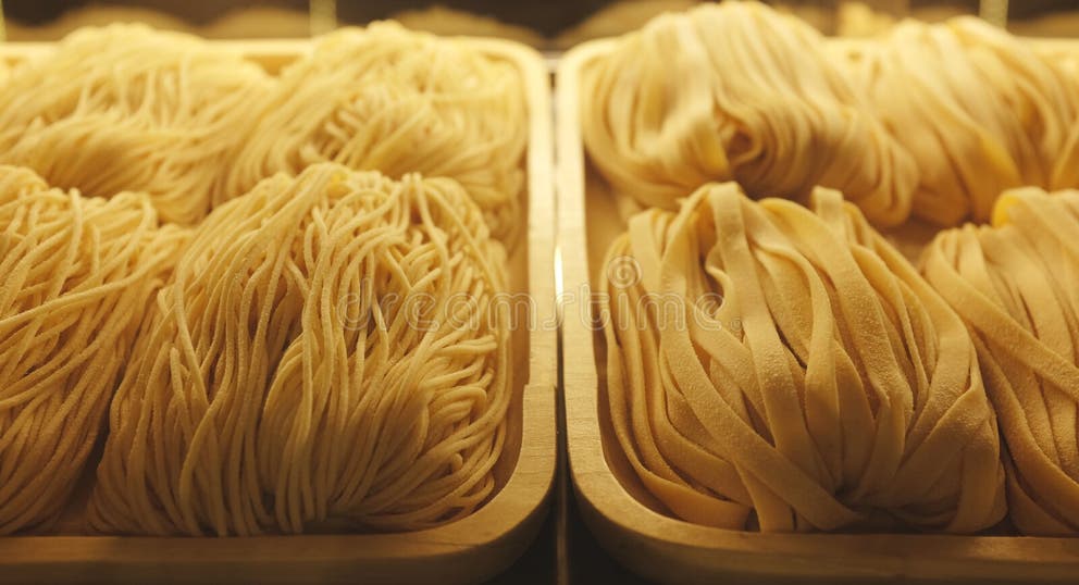 Homemade Pasta Process. Finished Pasta on Refrigerator Stock Image ...