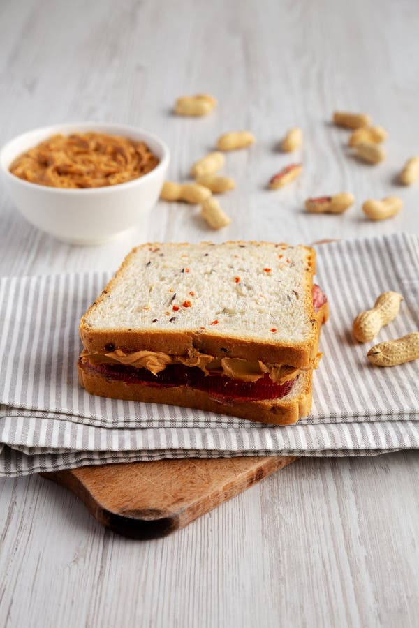 Homemade Peanut Butter and Jelly Sandwich, Side View Stock Image ...