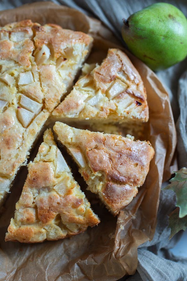 Homemade Pear Pie on a White Table with Pears Stock Photo - Image of ...