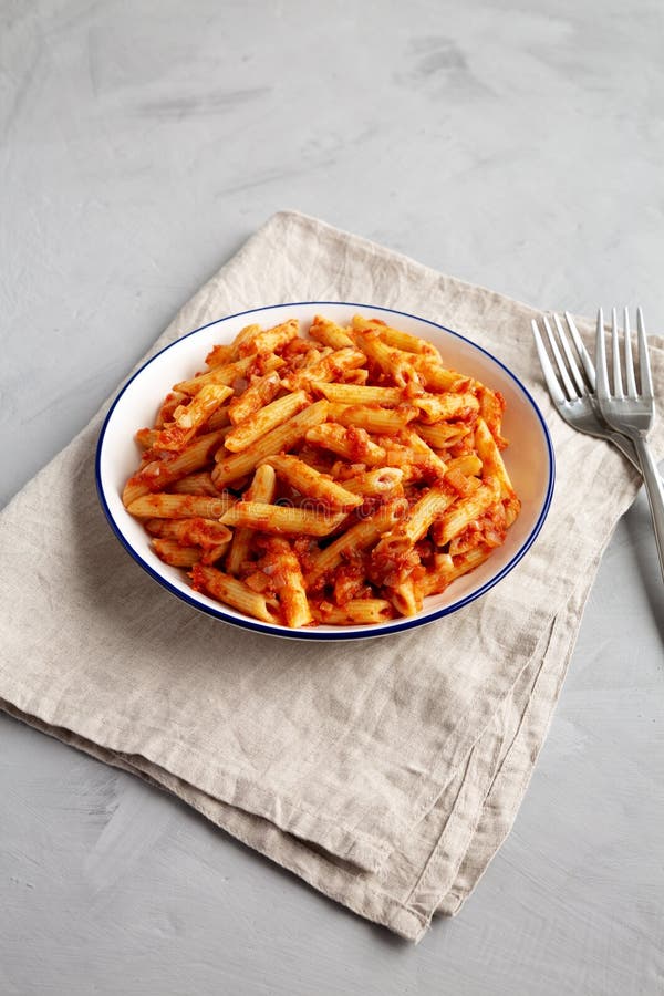 Homemade Penne with Tomato Sauce on a Plate, Side View Stock Image ...