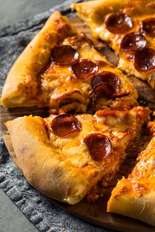 Homemade Pepperoni Stuffed Crust Pizza Stock Image - Image of food ...