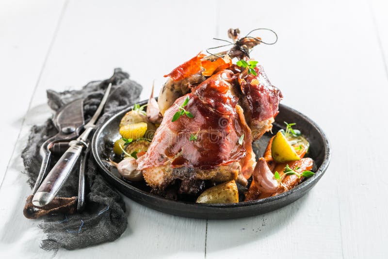 Homemade Pheasant with Bacon and Spices on White Background Stock Image ...