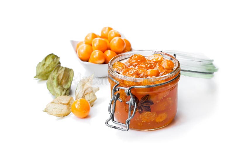 Homemade Physalis Jam in Jar Isolated on White Stock Photo - Image of ...