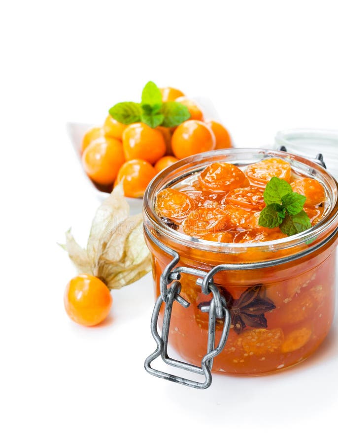 Homemade Physalis Jam in Jar Isolated on White Stock Image - Image of ...