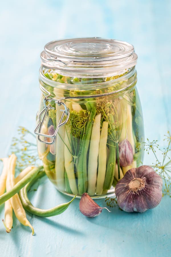 Homemade Pickled Green and Yellow Beans Stock Image - Image of preserve ...