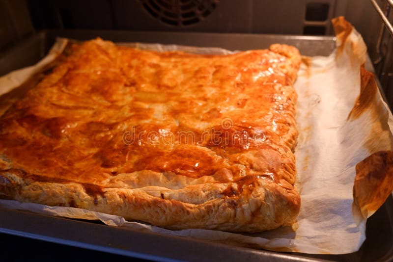 Homemade Pie Cooking Inside an Oven with Puff Pastry Stock Image ...