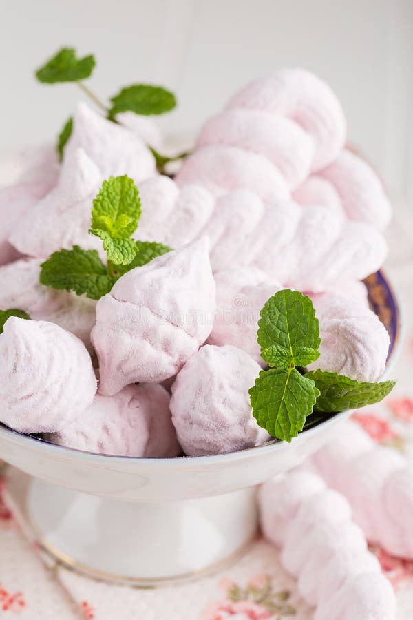 Homemade Pink Marshmallow with Mint Stock Photo - Image of homemade ...
