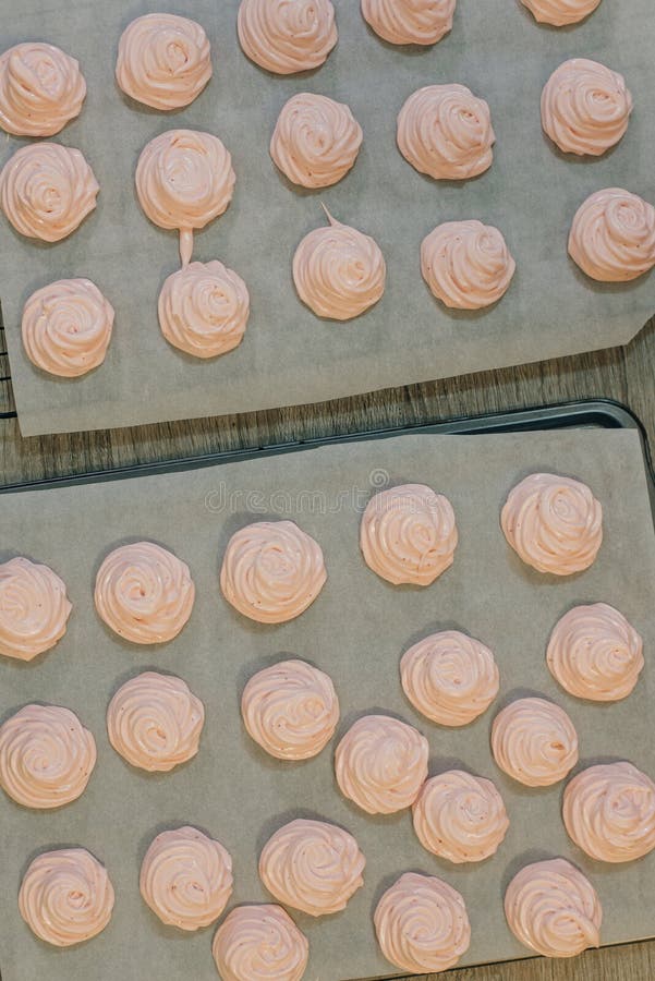 Homemade Pink Marshmallows on Baking Paper Background on the Kitchen ...