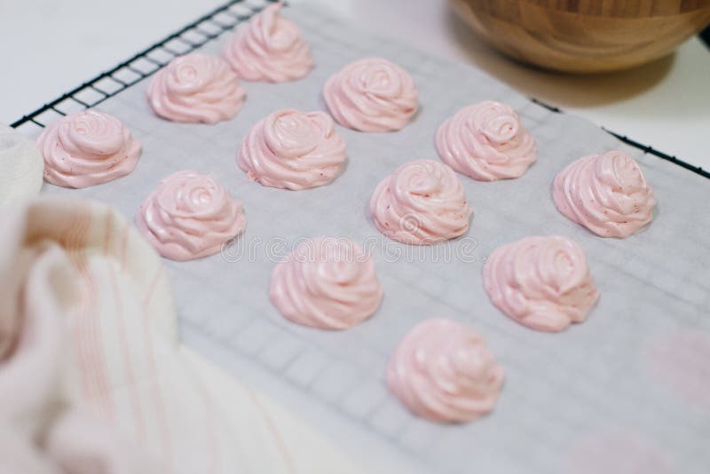 Homemade Pink Marshmallows on Baking Paper Background on the Kitchen ...
