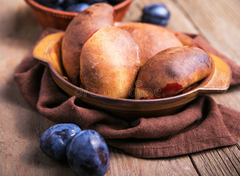 Homemade Pirogi with Plum, Traditional Russian Pastries Stock Photo ...