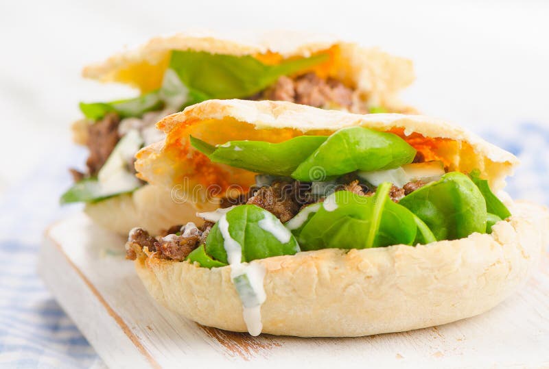 Homemade Pita Bread with Meat and Vegetables. Stock Photo - Image of ...