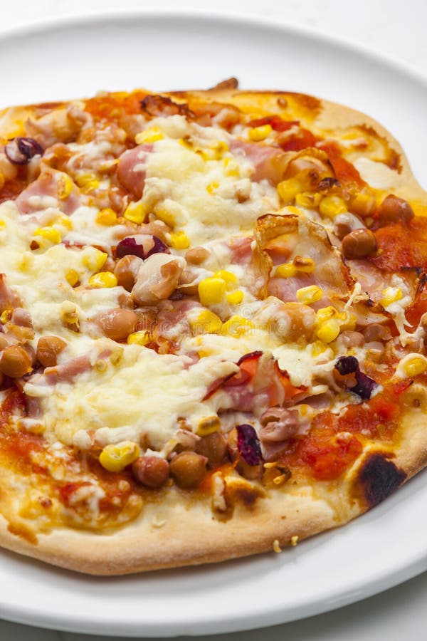 Homemade Pizza with Bacon, Corn and Beans Stock Photo - Image of tasty ...