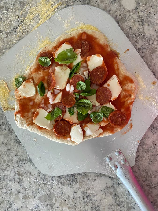 Homemade Pizza Being Cooked on Wood Fired Oven Stock Image - Image of ...