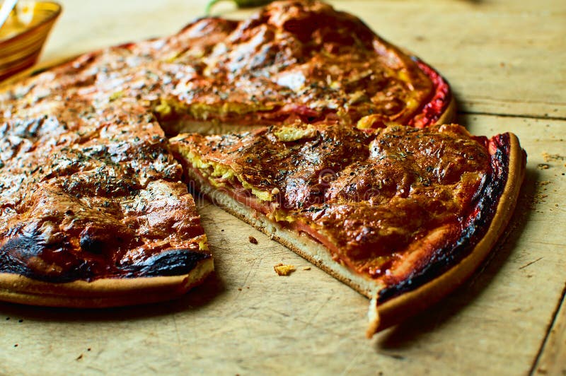 Pizza burned with fire stock image. Image of dinner, olives - 45185315