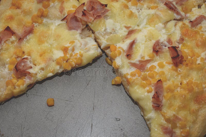 Homemade Pizza with Cheese, Ham and Corn Stock Image - Image of cheese ...
