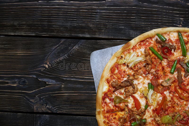 Homemade Pizza on a Wooden Table Stock Photo - Image of gourmet, angle ...