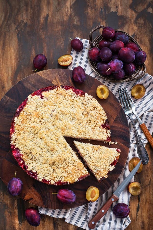 Homemade plum crumble cake stock image. Image of view - 229751627