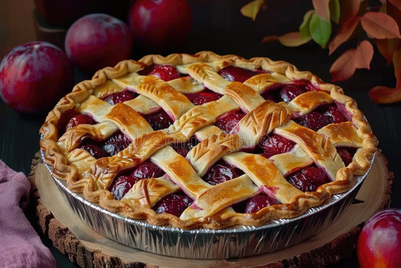 Homemade Plum Pie. Autumn Plum Pie Stock Illustration - Illustration of ...