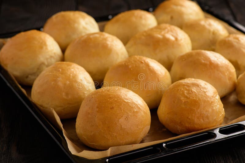 Homemade Potato Bread Rolls on Wooden Tray. Stock Photo - Image of roll ...