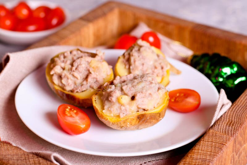 Homemade Potato Skins with Minced Meat Stock Image - Image of baked ...
