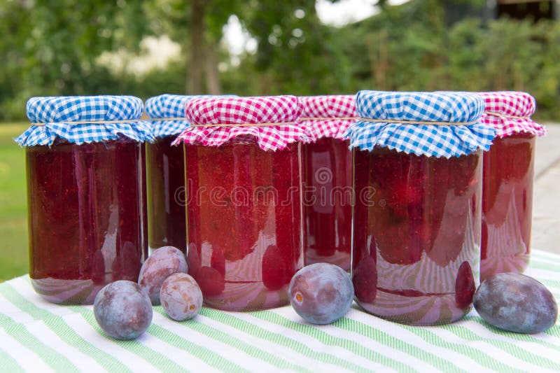Homemade pots jam stock image. Image of cover, blue, fresh - 33756603