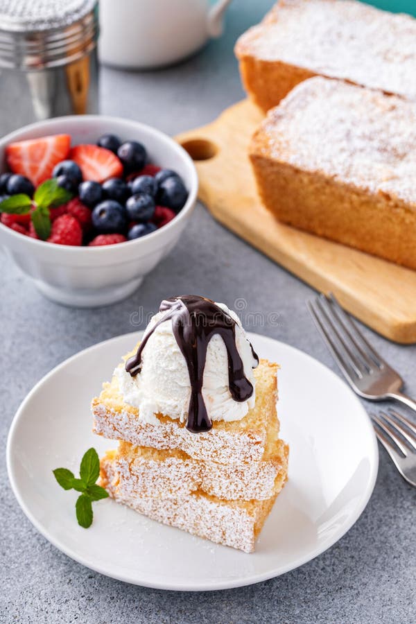 Homemade Pound Cake Served with Ice Cream Stock Photo - Image of loaf ...