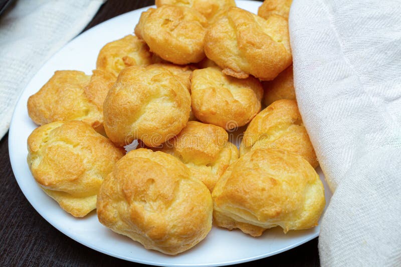 Profiteroles Close-up, Macro Top View. Sweet Air Cakes Profirtoli ...