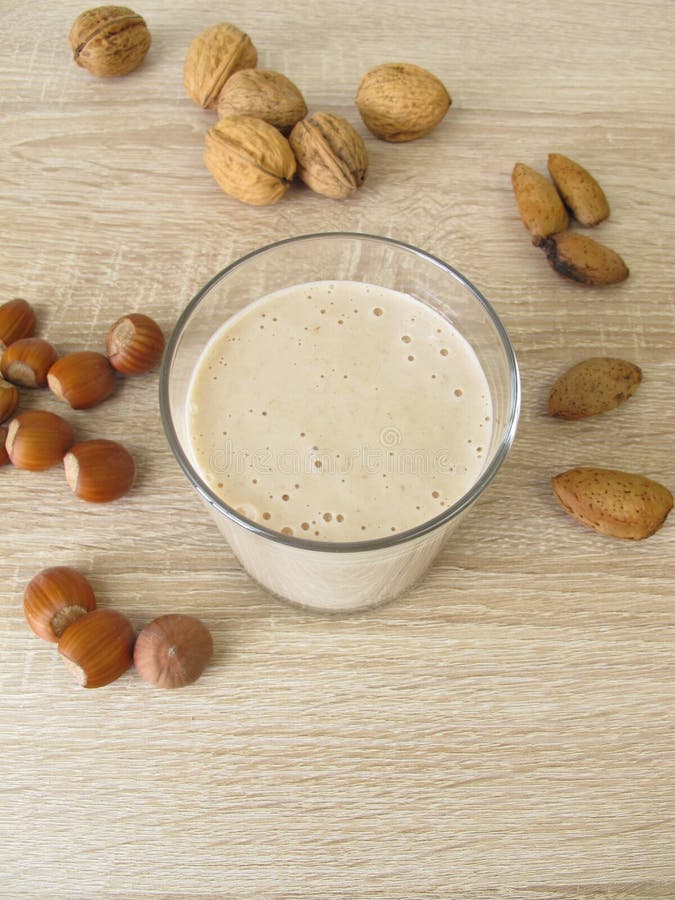 Homemade Protein Shake with Nut Flour Stock Photo - Image of powder ...