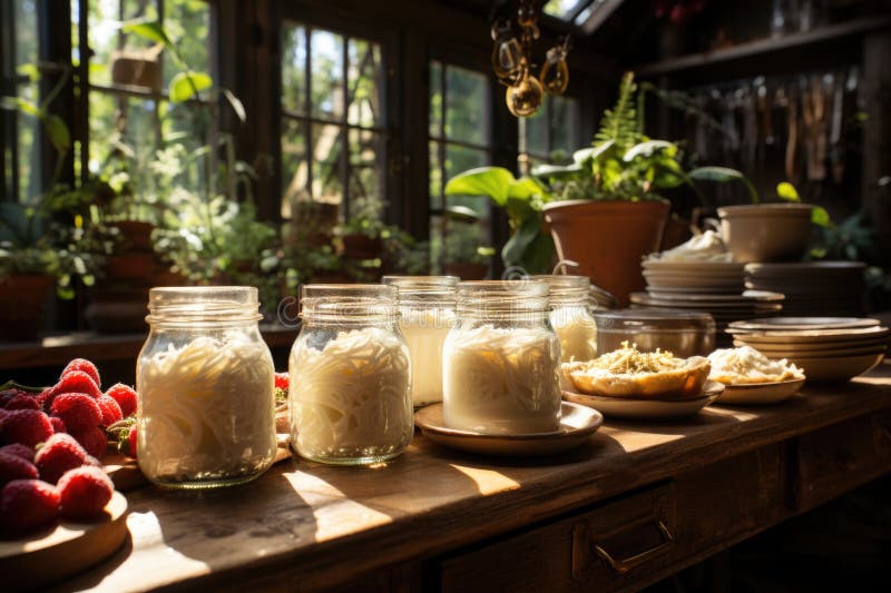 Homemade Pudding in a Rustic Farm Kitchen with Windows that Let the ...