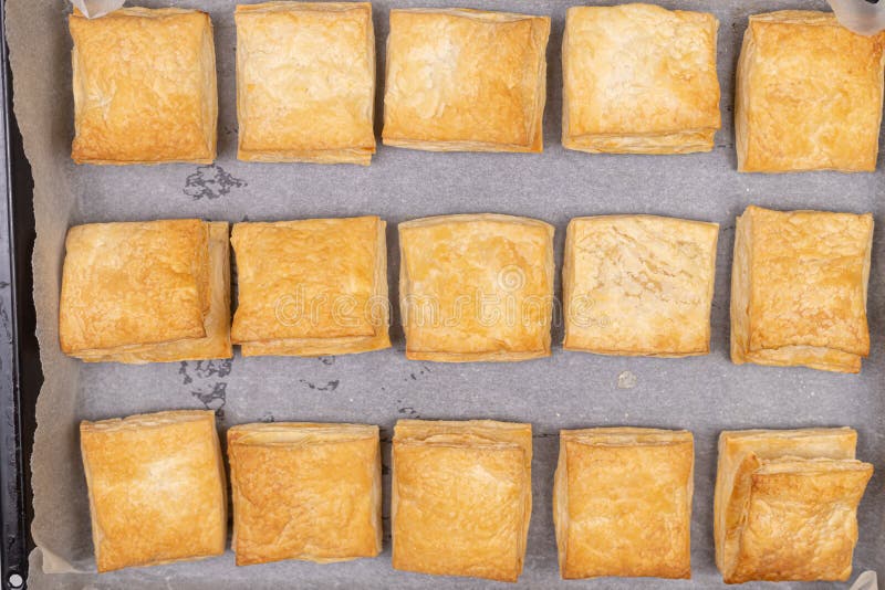 Homemade Puff Pastry in the Baking Tray Stock Image - Image of table ...
