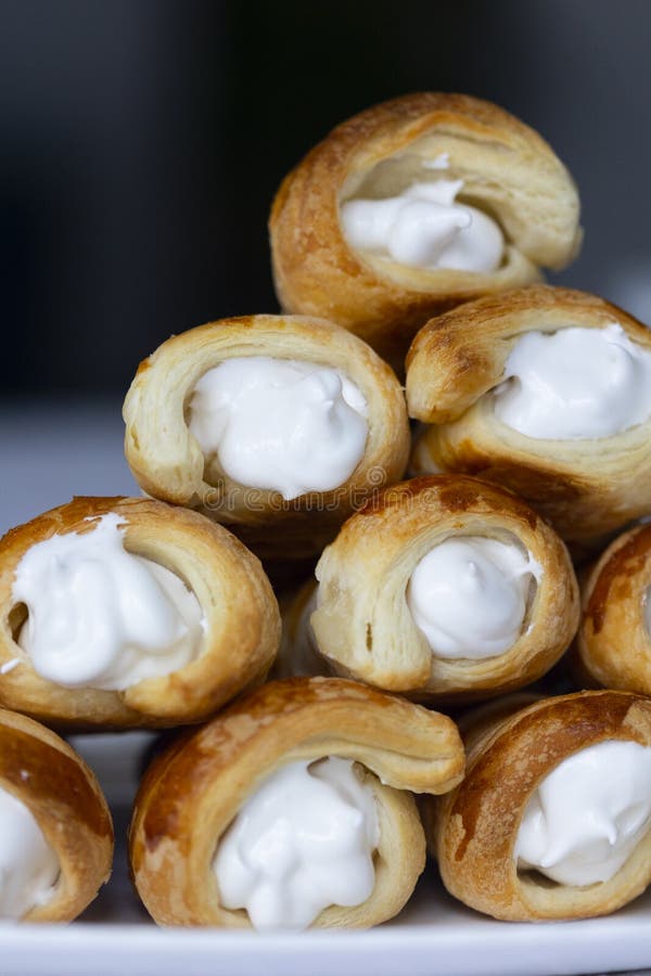Homemade Puff Pastry Cones with Cream Stock Photo - Image of dessert ...