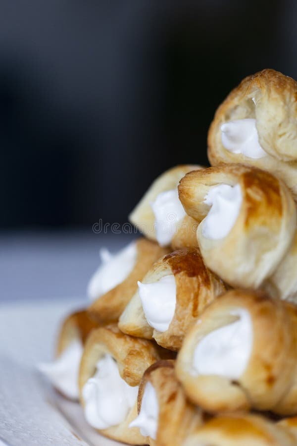 Homemade Puff Pastry Cones with Cream Stock Photo - Image of cones ...
