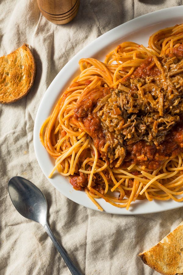 Homemade Pulled Pork Barbecue Spaghetti Stock Image - Image of dinner ...