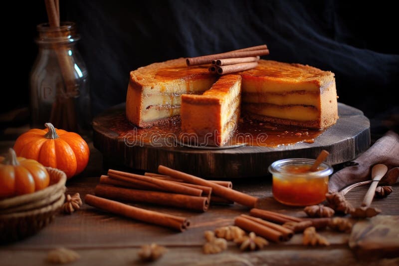 Homemade Pumpkin Pie with Cinnamon Sticks Stock Illustration ...